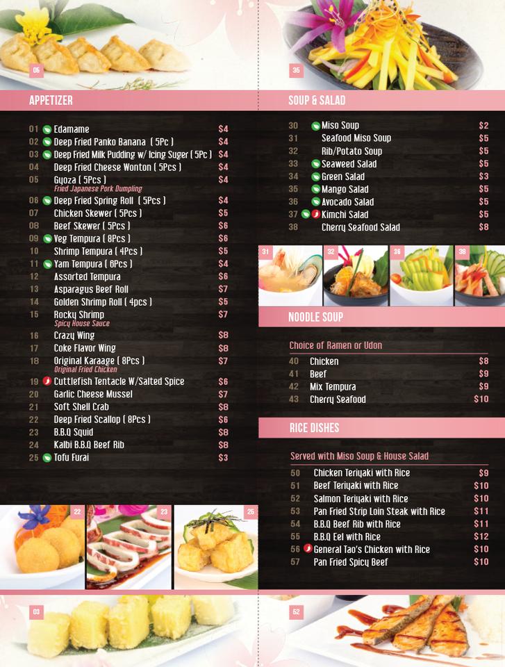 Menu at Cherry Blossom Sushi Bar, Guelph