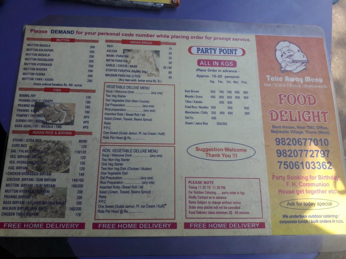 Menu at Food Delight, Thane, Bent Cottage