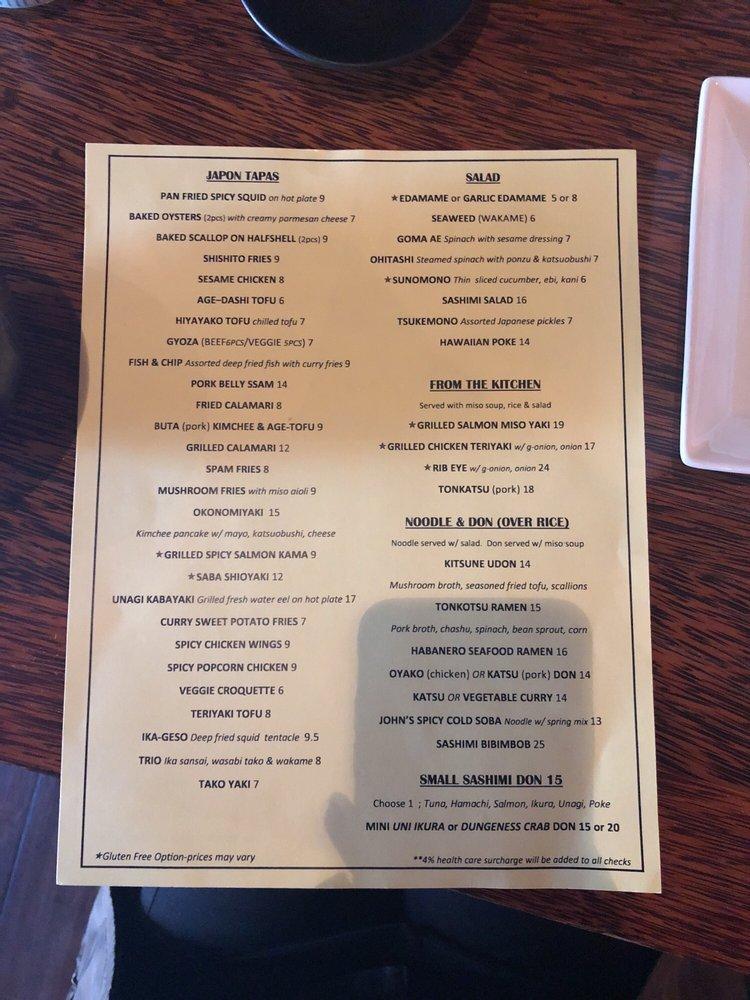 Menu at Kazan restaurant, San Francisco