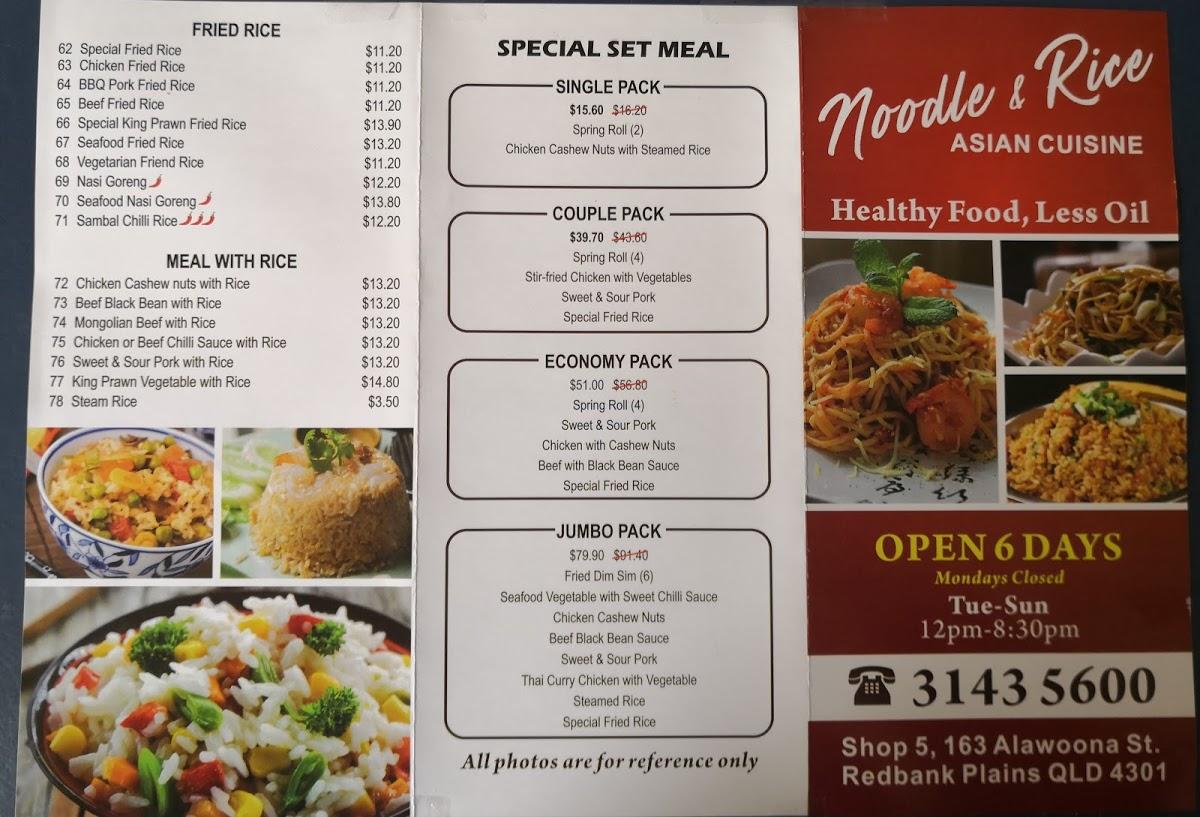 Menu at Noodle & Rice Asian Cuisine fast food, Redbank Plains
