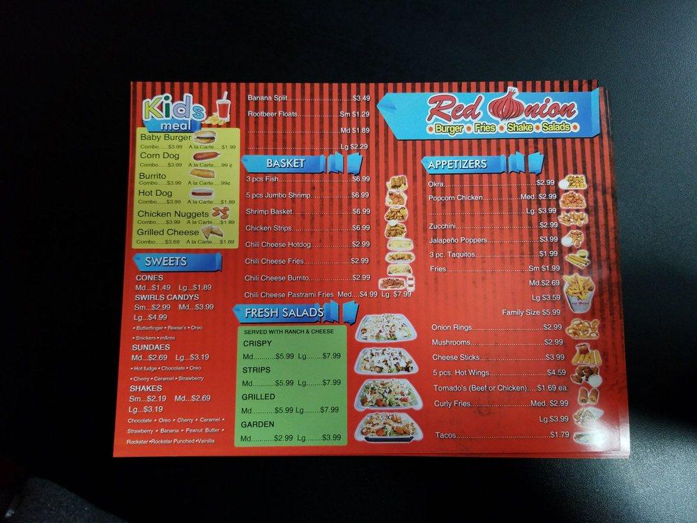 Menu at Red Onion restaurant, Madera
