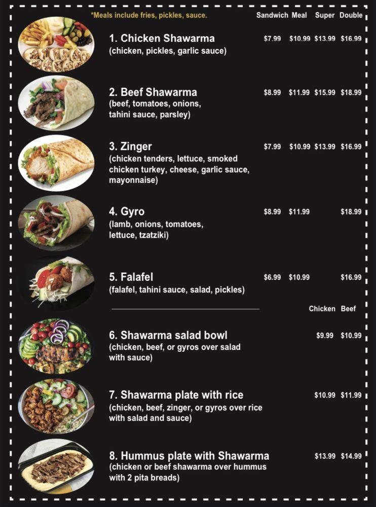 Menu at Shawarma Factory restaurant, Richardson