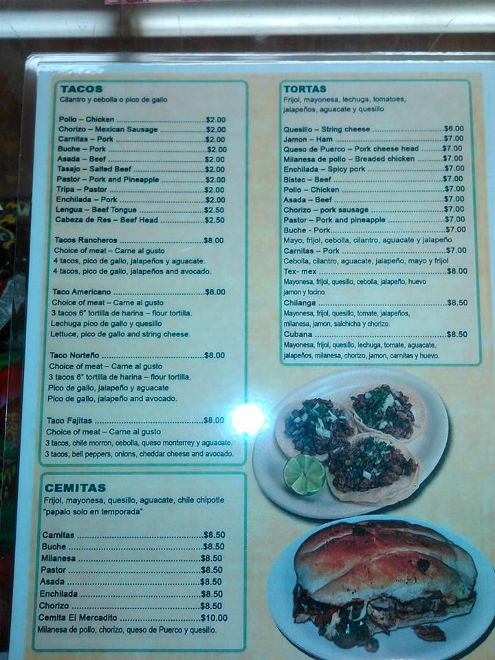 Menu at El Mercadito restaurant, Kingston