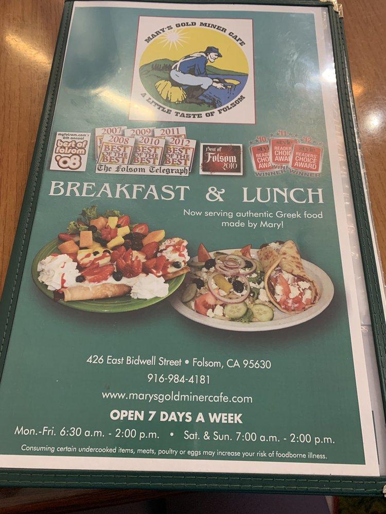 Menu at Gold Miner Cafe, Folsom