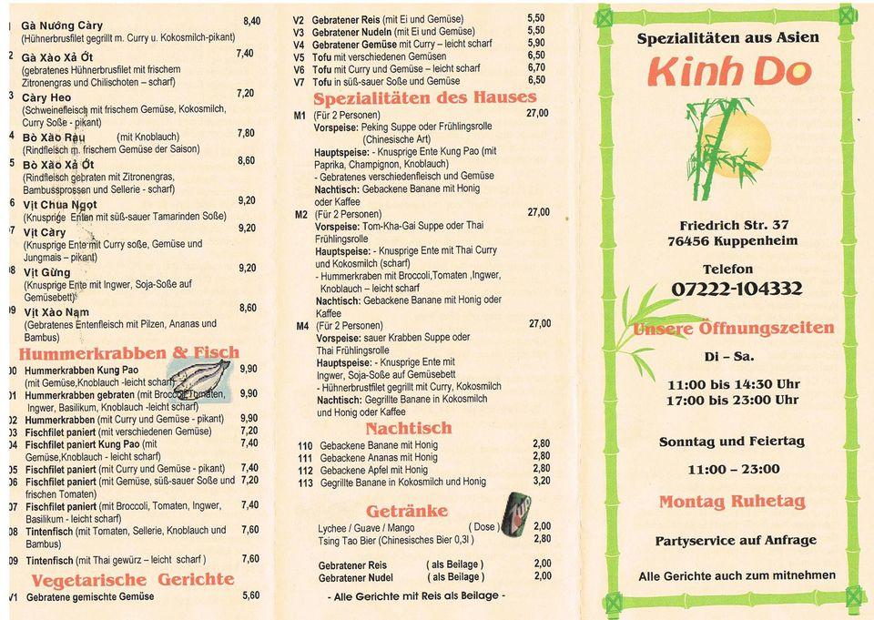Speisekarte von Kinh Do restaurant, Kuppenheim