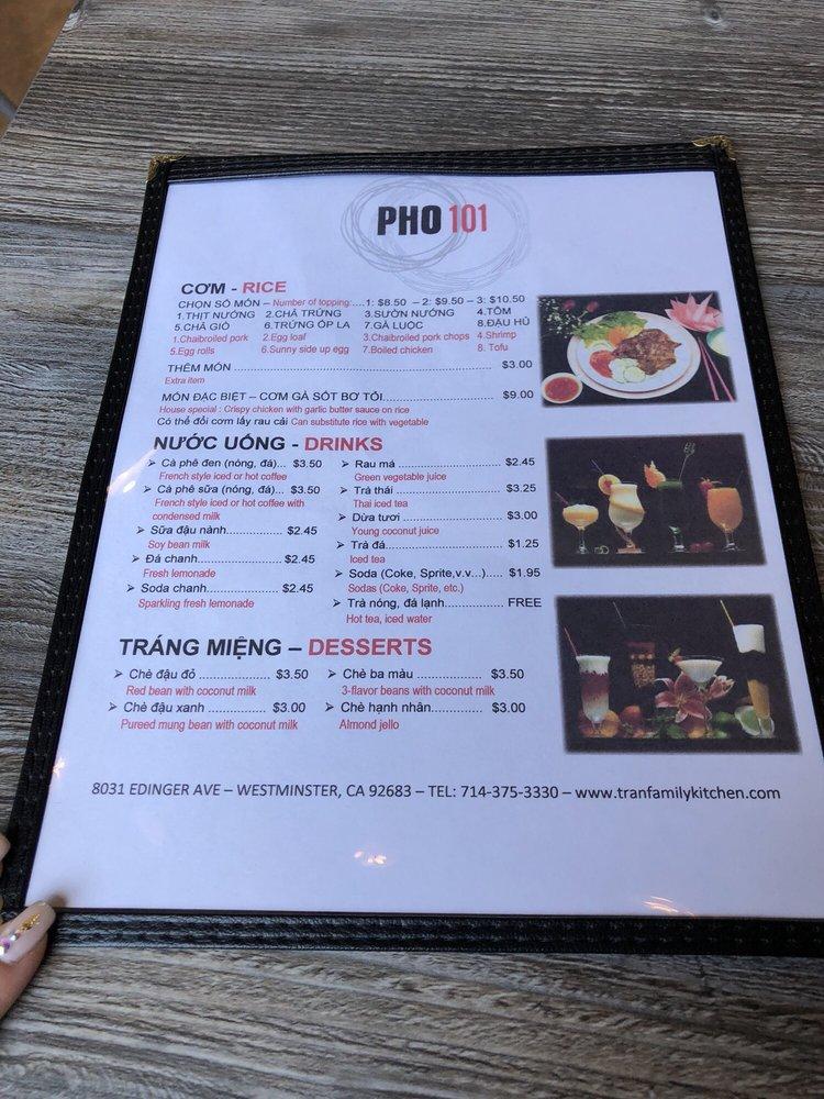 Menu at Pho 101 restaurant, Westminster, Edinger Ave