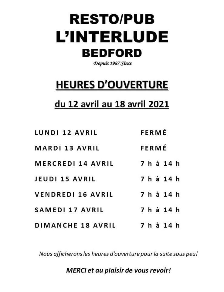Menu au Resto/Pub Interlude, Bedford