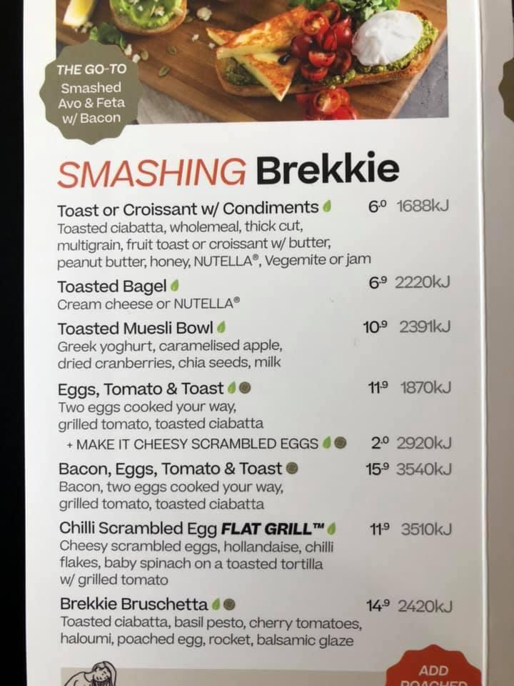 Menu at The Coffee Club, Orange