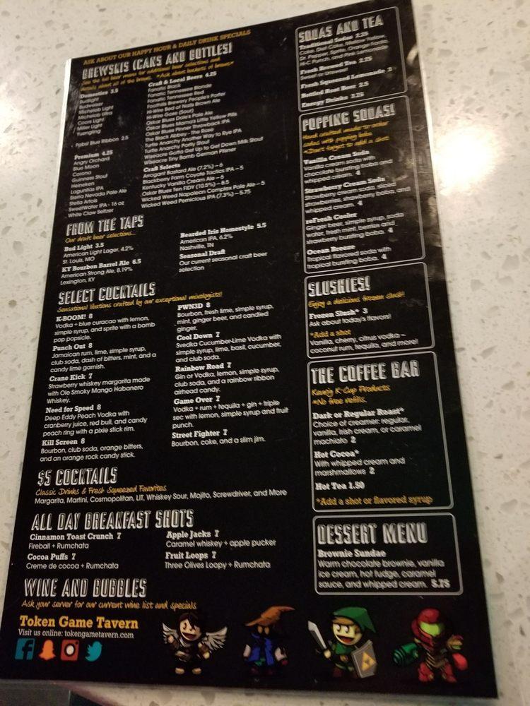 Menu at Token Game Tavern pub & bar, Knoxville