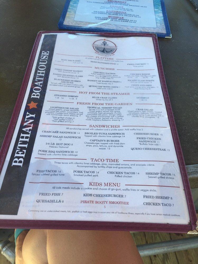 Menu at Bethany Boathouse pub & bar, Bethany Beach, Hickman Plaza Rd