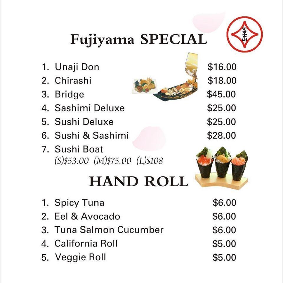 Menu at Fujiyama Japanese Cuisine restaurant, Mount Vernon