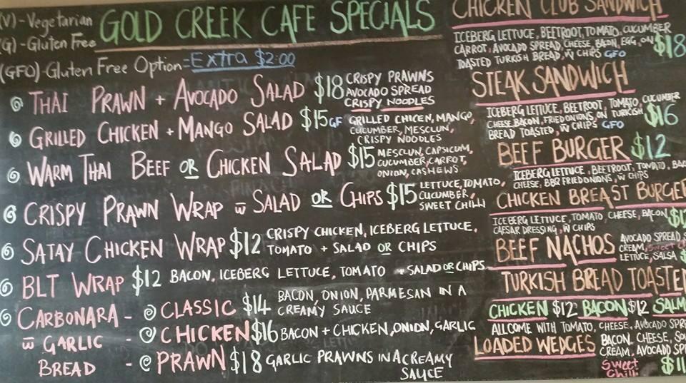 Menu at Gold Creek Cafe, Nicholls, Federation Square 2