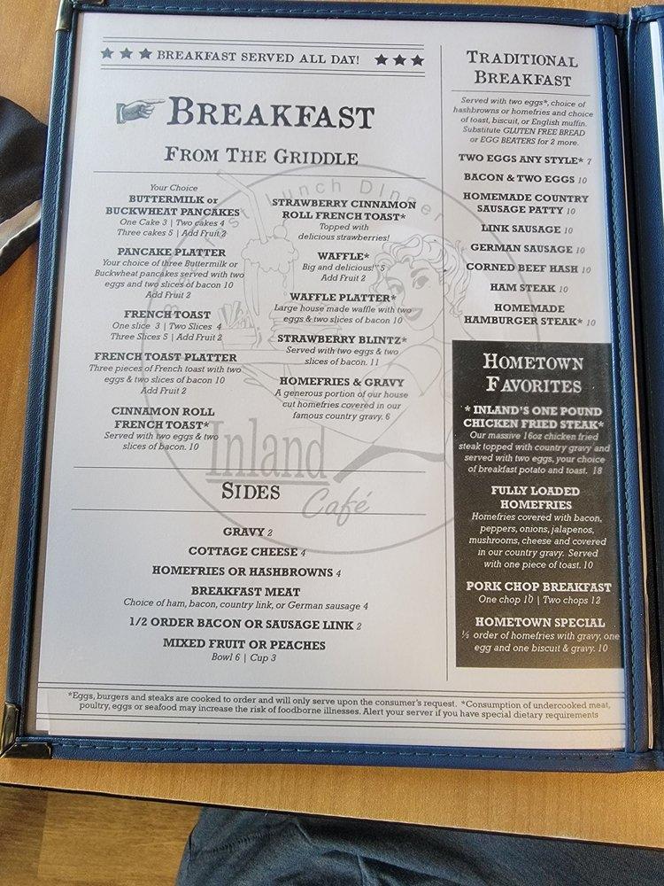 Carta de Inland Cafe, Baker City