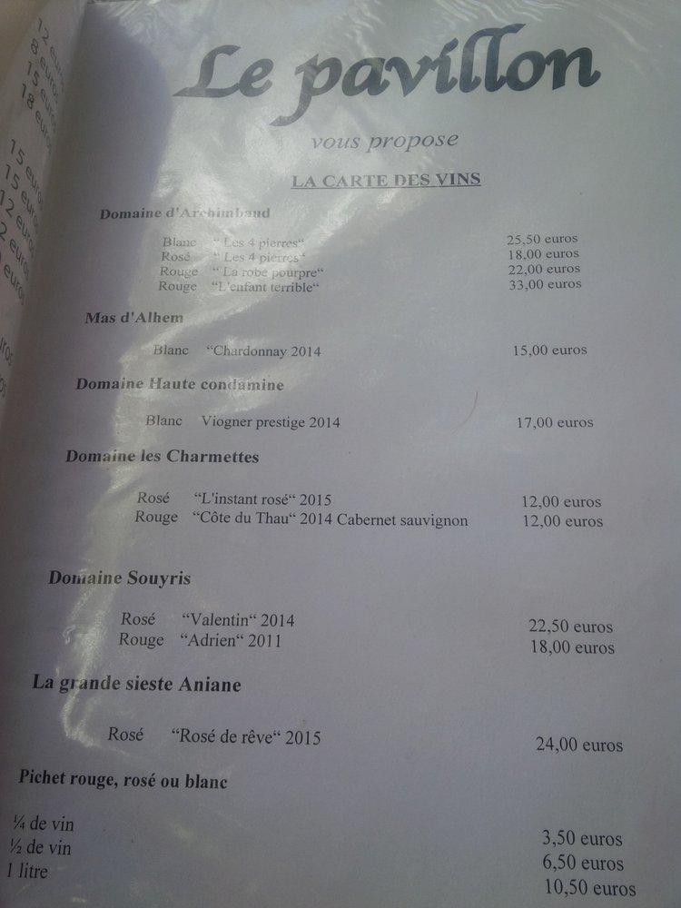Menu at Le Pavillon restaurant, Aniane, 2 Aven De Gignac