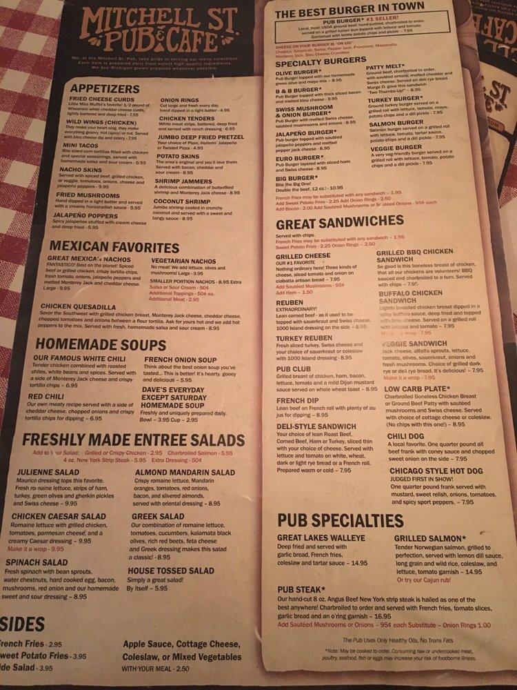 Menu at Mitchell Street Pub, Petoskey