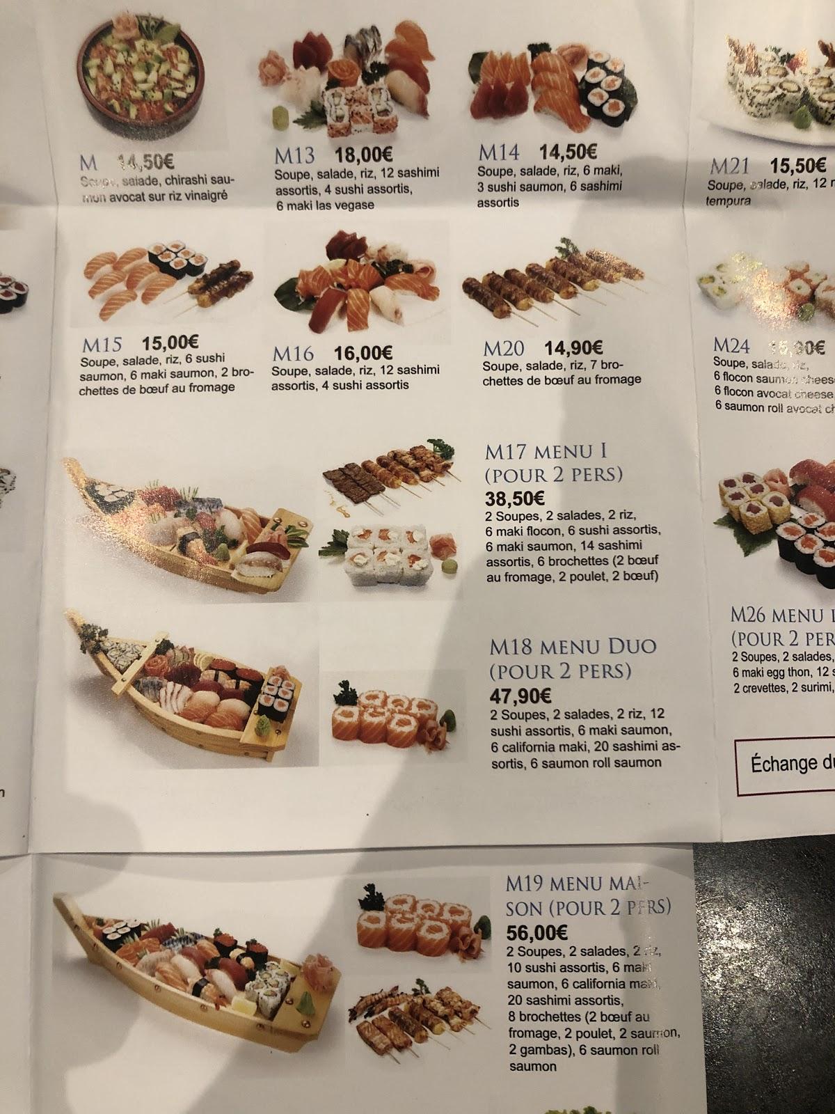 Menu at New Tokyo Sushi restaurant, Claye-Souilly