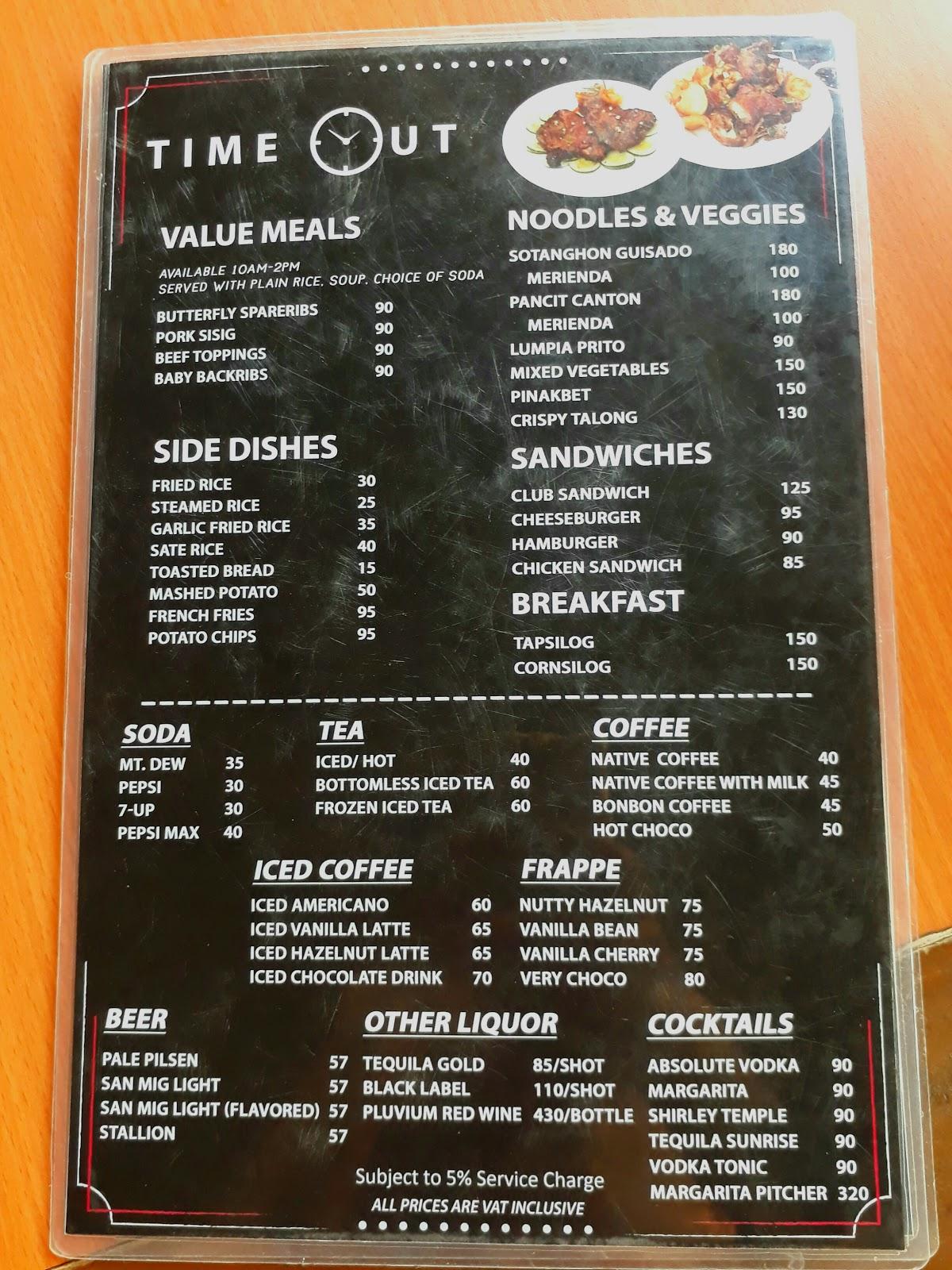 Menu at TIME OUT RESTO restaurant, Bacolod