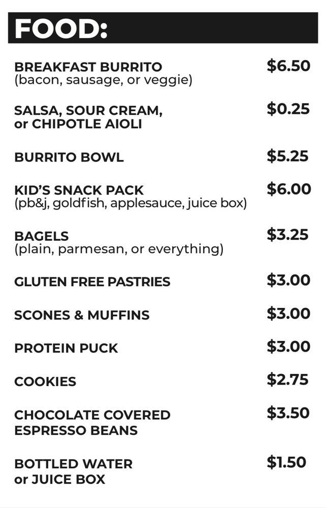 Menu at Copilot Coffee cafe, Kalispell