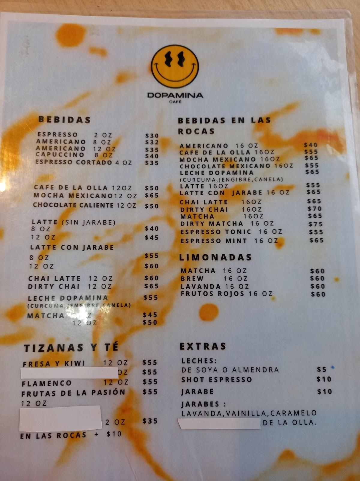 Menu at Dopamina Café, Tijuana