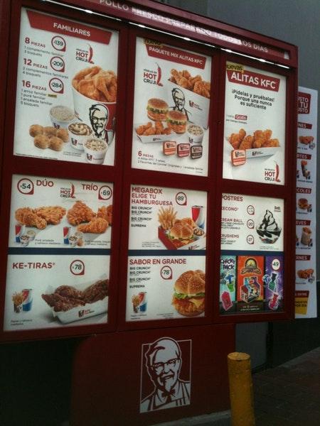 Carta de comida rápida KFC, Ciudad de México, Luz Saviñon 1605