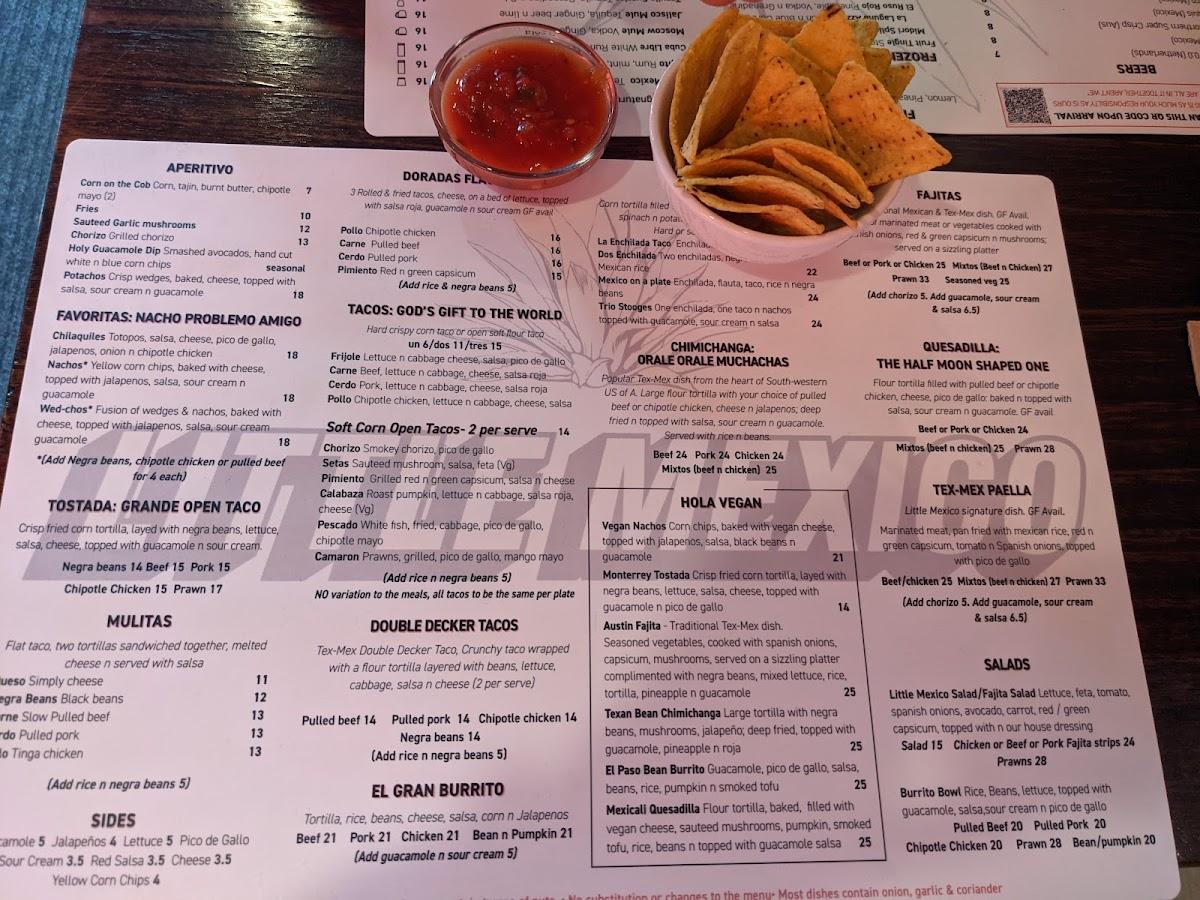 Menu at Little Mexico restaurant, Beaconsfield, 23 Woods St
