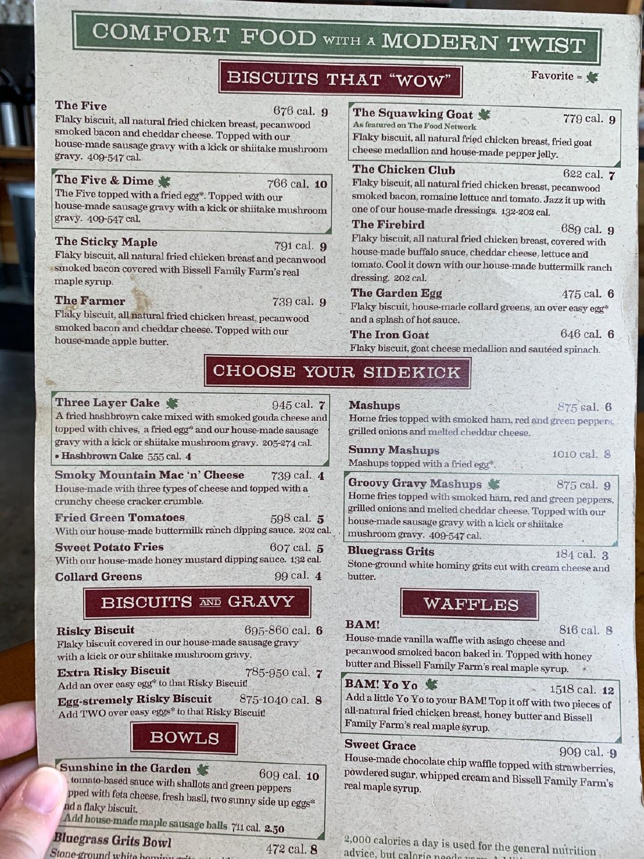 Menu at Maple Street Biscuit Company restaurant, Sarasota