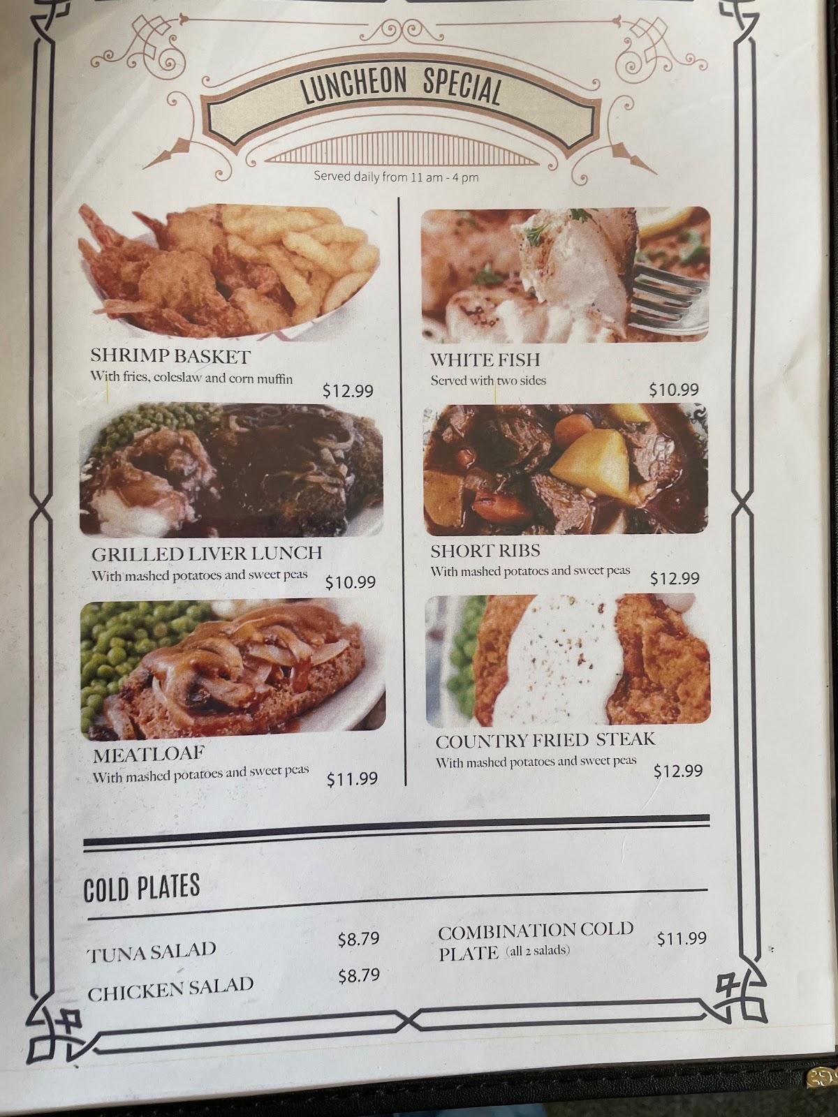Menu at St. Mary's Steakhouse, Charlotte Hall