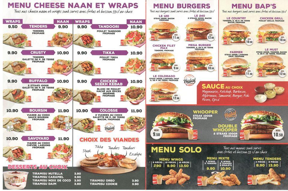 Menu at Star Chicken restaurant, Montreuil