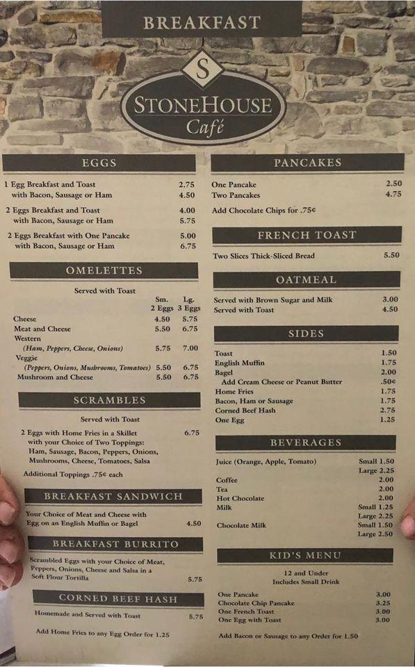 Menu at Stone House Cafe, Campbell