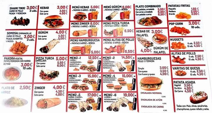 Carta del restaurante Turkey kebab (Palomares Del Rio), Palomares del Río