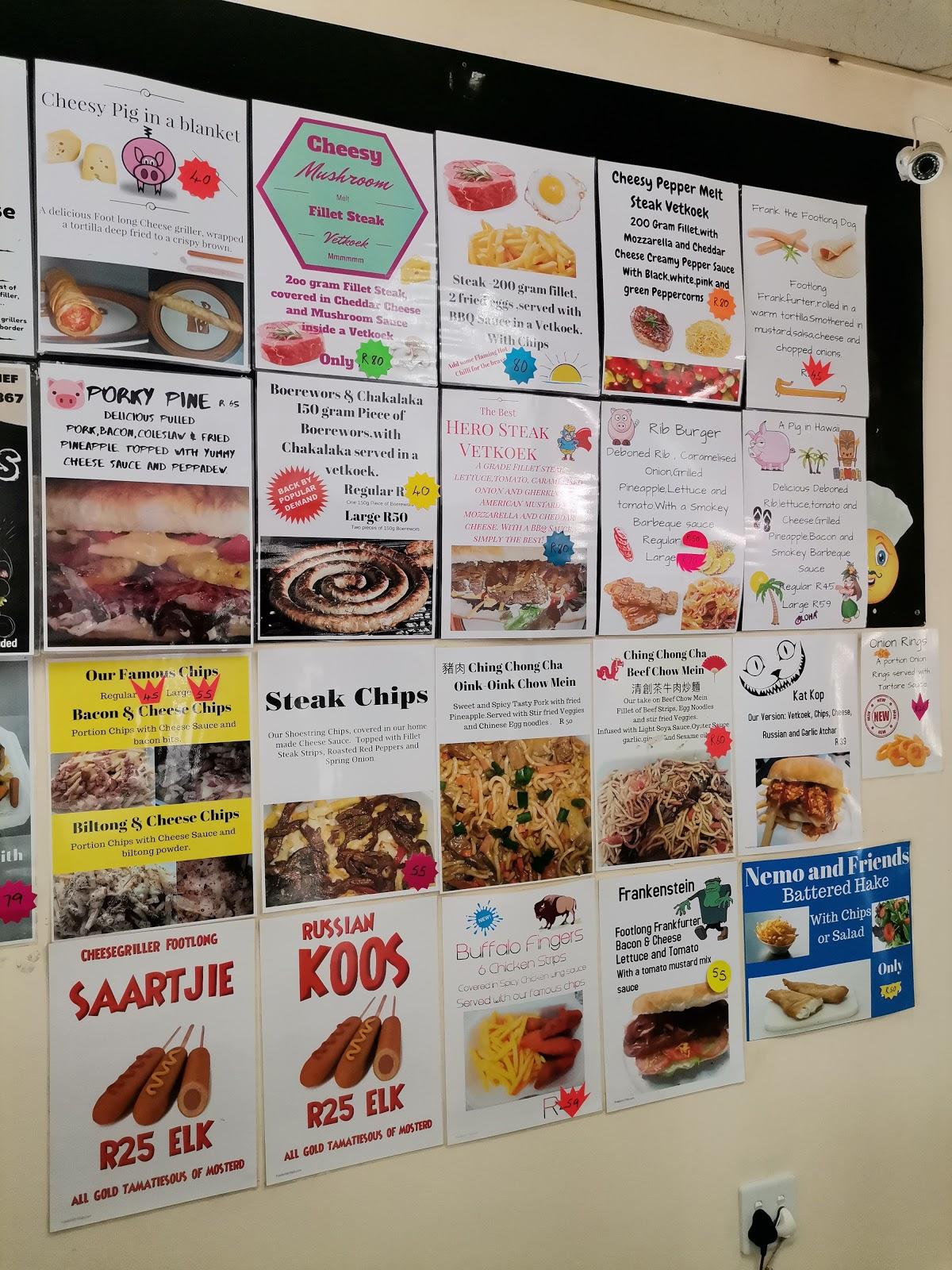 Menu at Vetkoek Chef restaurant, Sasolburg