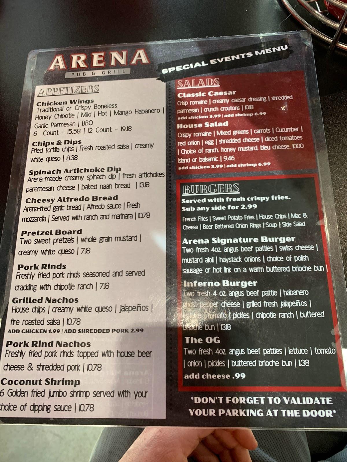 Menu at Arena Pub & Grill - Tulsa, Tulsa