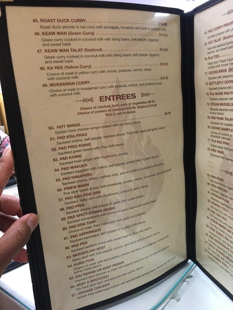 Menu at Bangkok Thai Restaurant, Merced