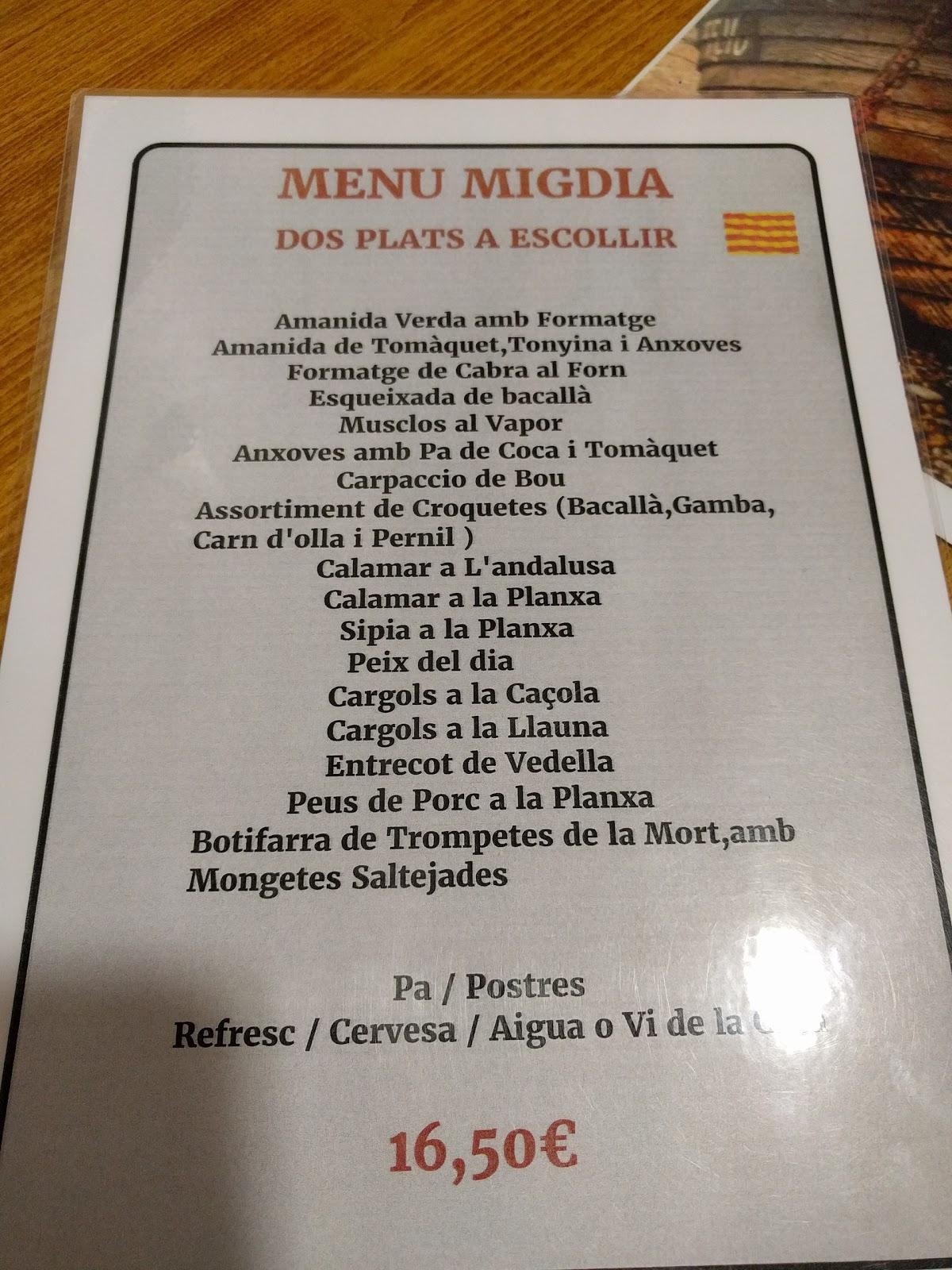 Carta del restaurante Can Rafa, Llansá