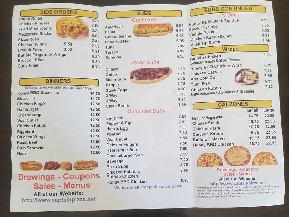 Menu at Captain Pizza & Roast Beef pizzeria, Swampscott, 3 Railroad Ave