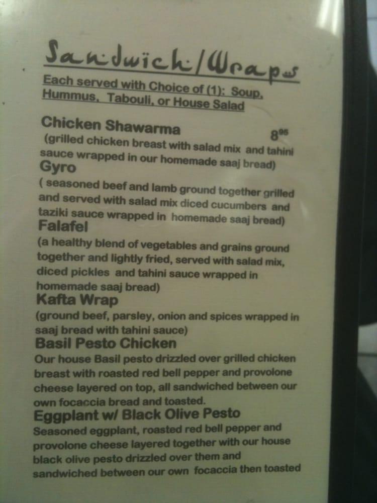 Menu at Farah's Mediterranean restaurant, El Paso