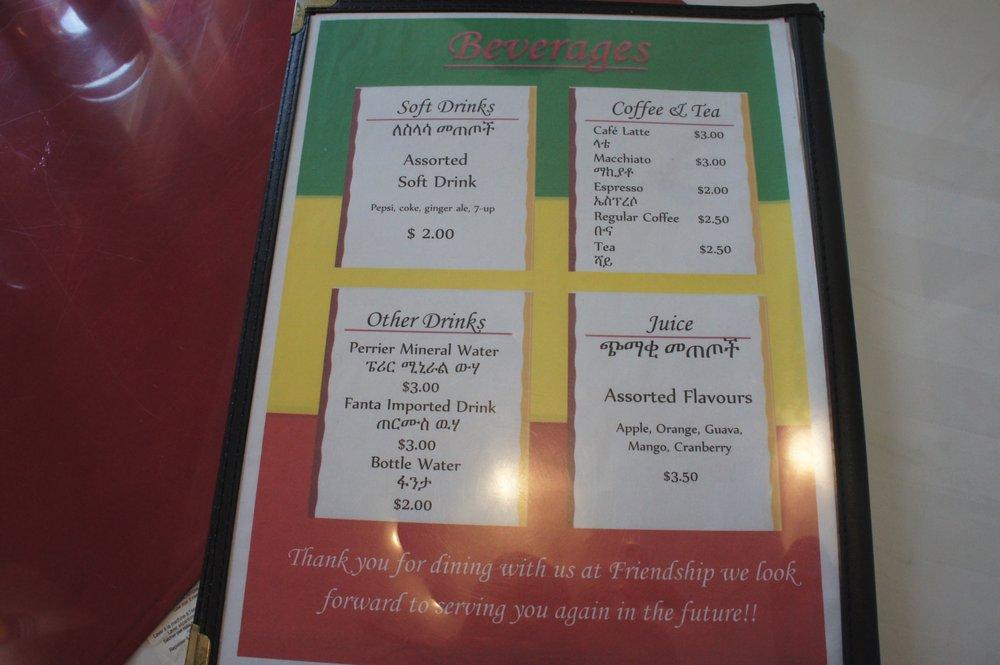 Menu at Friendship (124th St. NW) restaurant, Edmonton