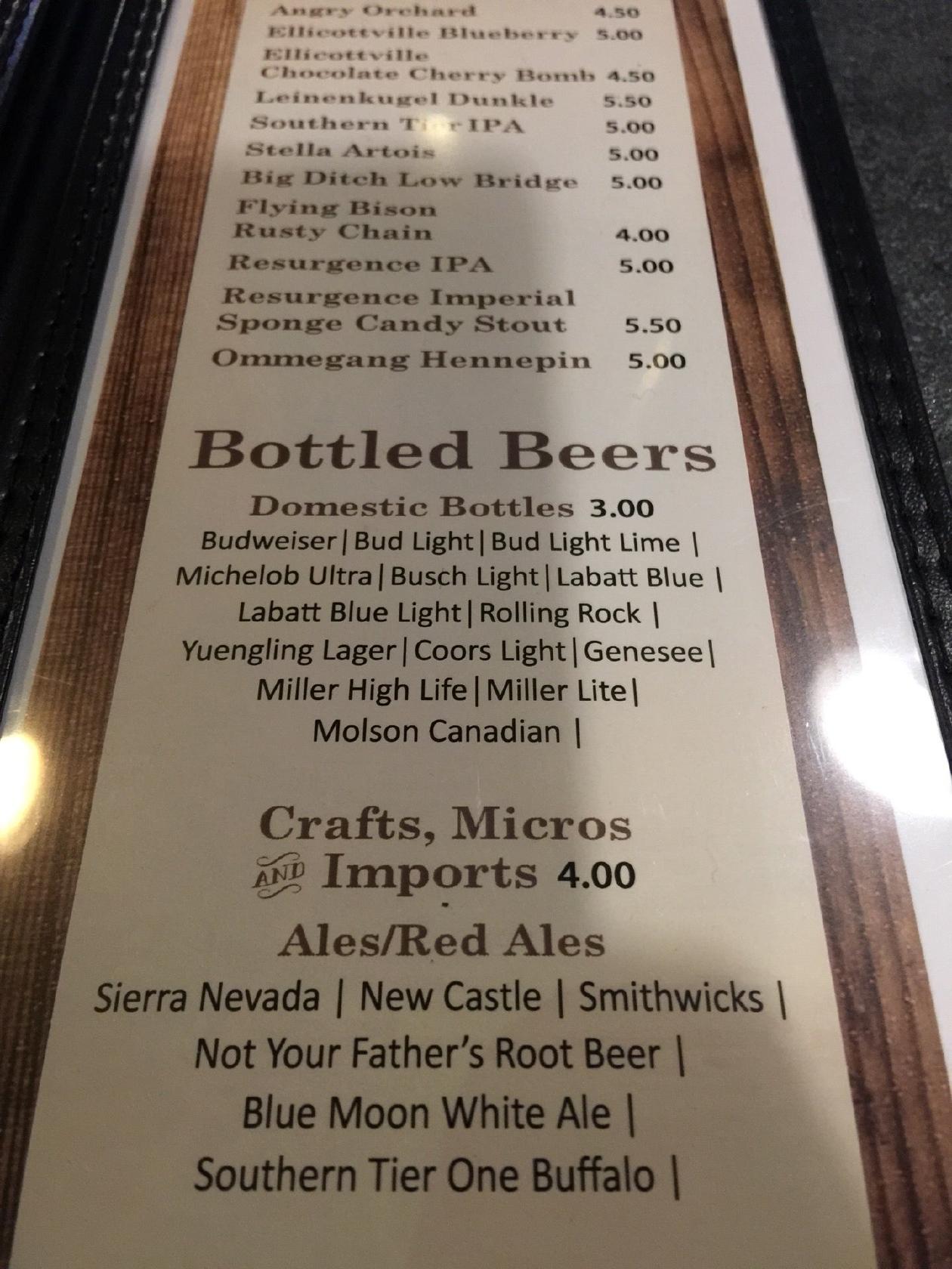 Menu at JD's Brew Pub, Springville