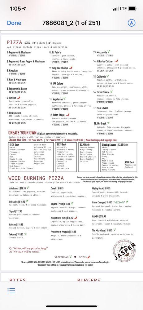 Menu at Jasper Pizza Place pizzeria, Jasper