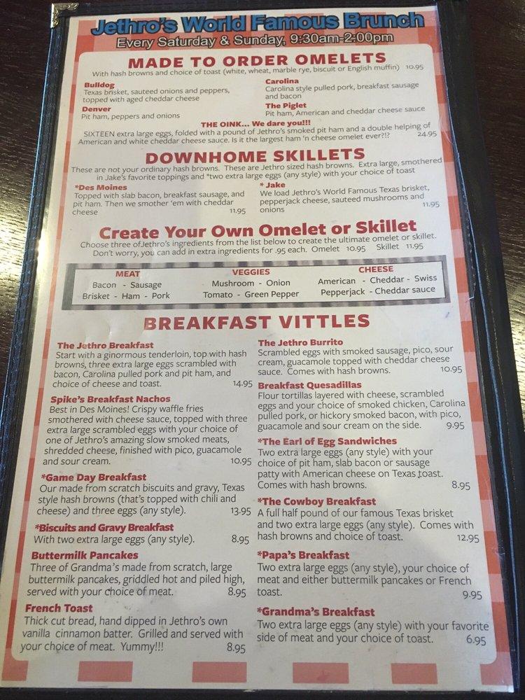 Menu at Jethro’s BBQ n’ LakeHouse, Ankeny