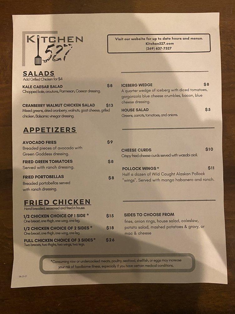 Menu at Kitchen 527 pub & bar, South Haven