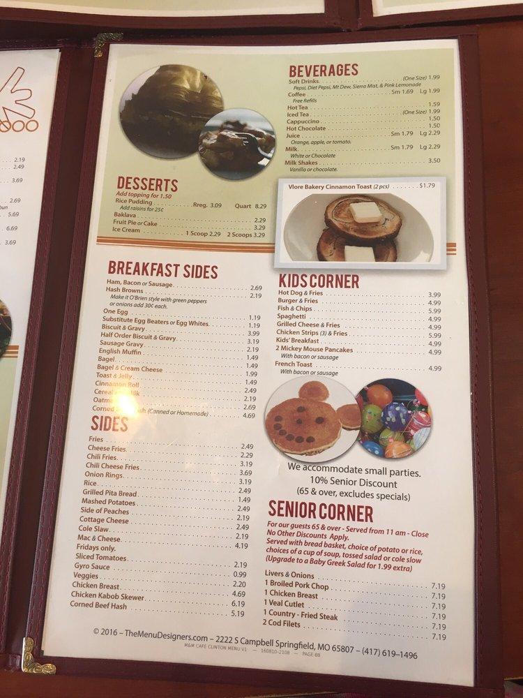 Menu at M & M Cafe, Canton