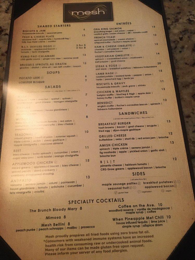 Menu at Mesh - Indianapolis steakhouse, Indianapolis