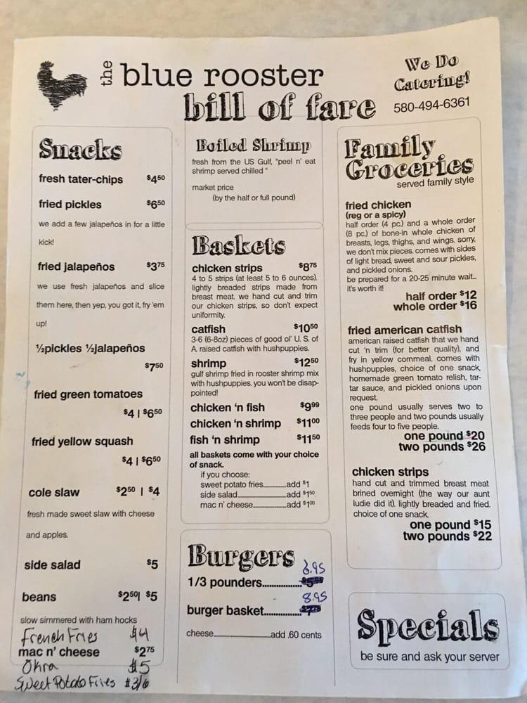 Menu at The Blue Rooster Restaurant, Broken Bow, N US Hwy 259
