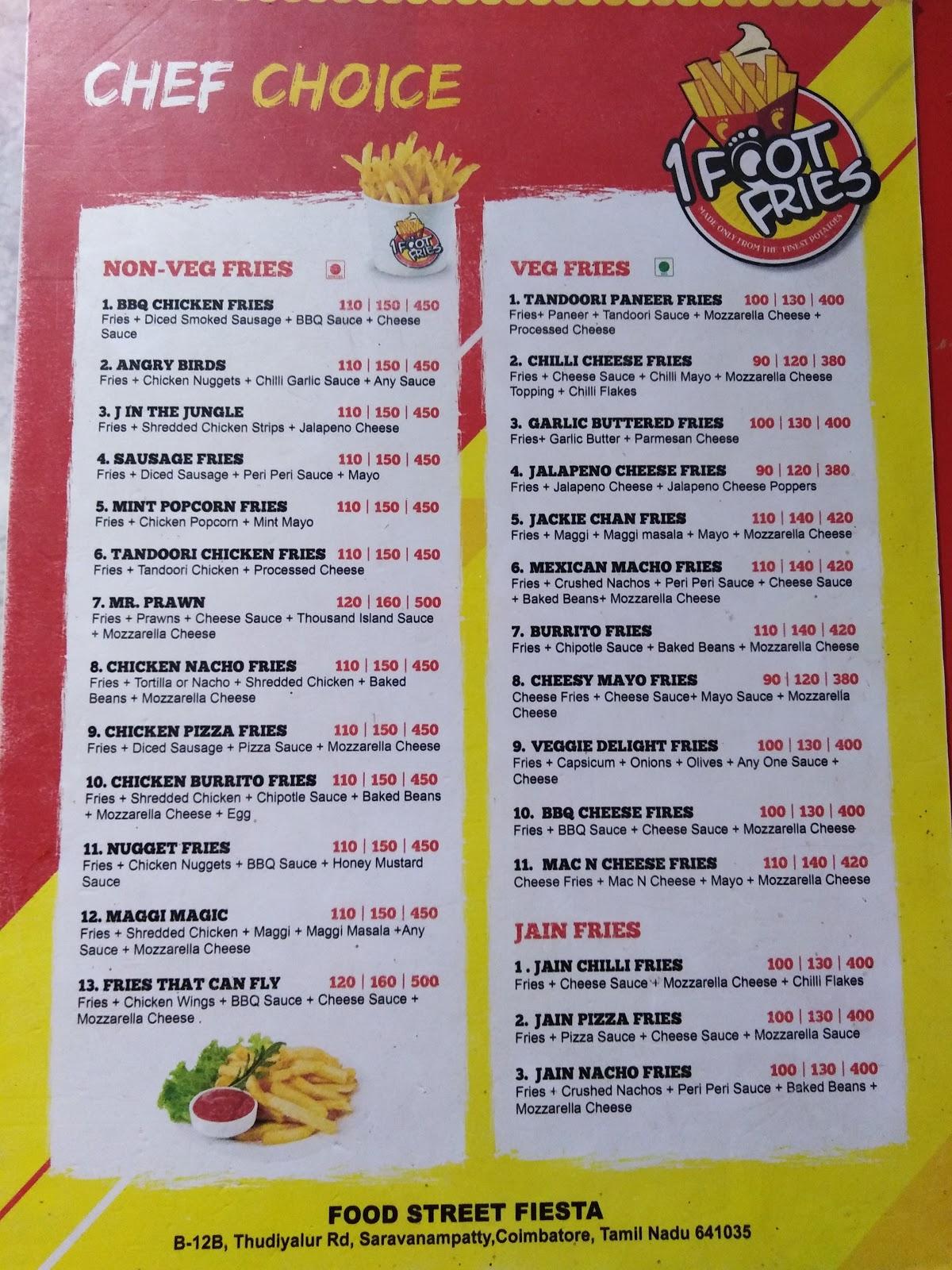 Menu at 1 Foot Fries, Coimbatore