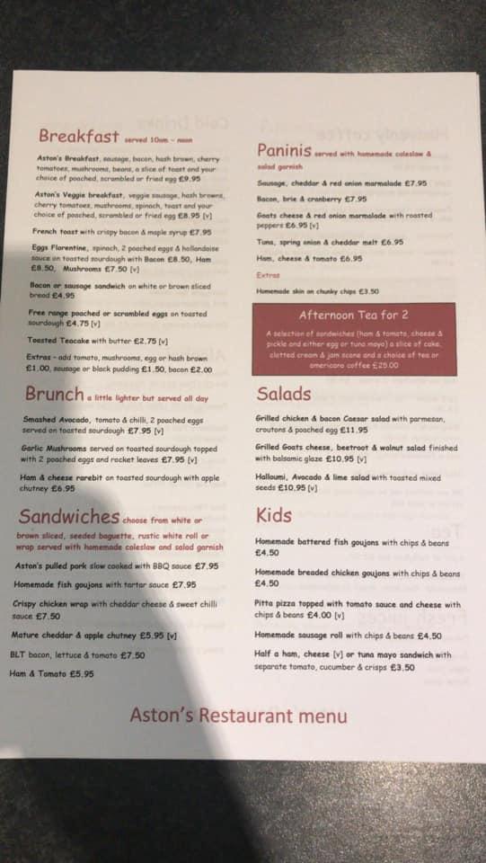Menu at Aston’s Restaurant, Sheffield