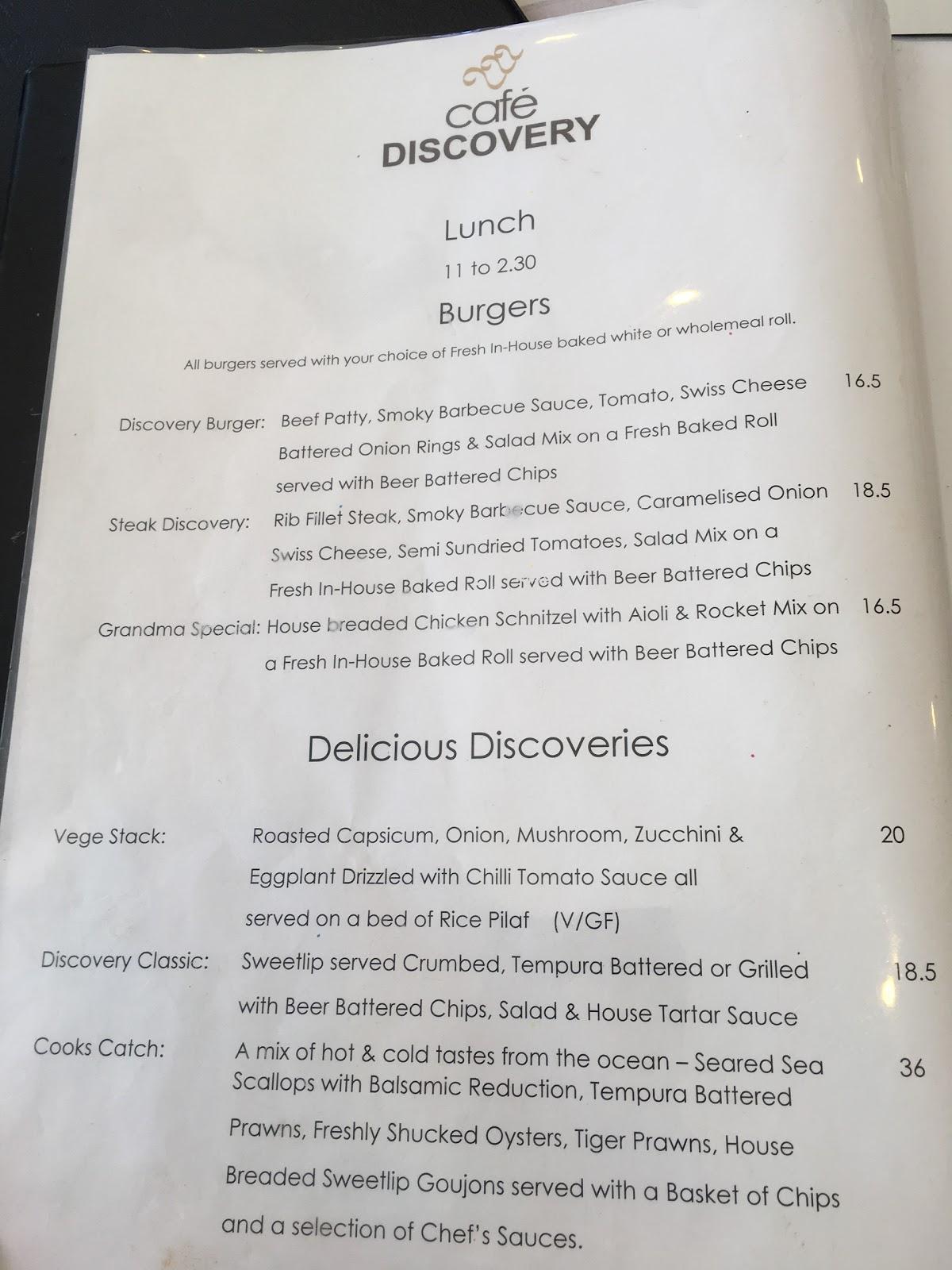 Menu at Cafe Discovery, Agnes Water, Shop 4