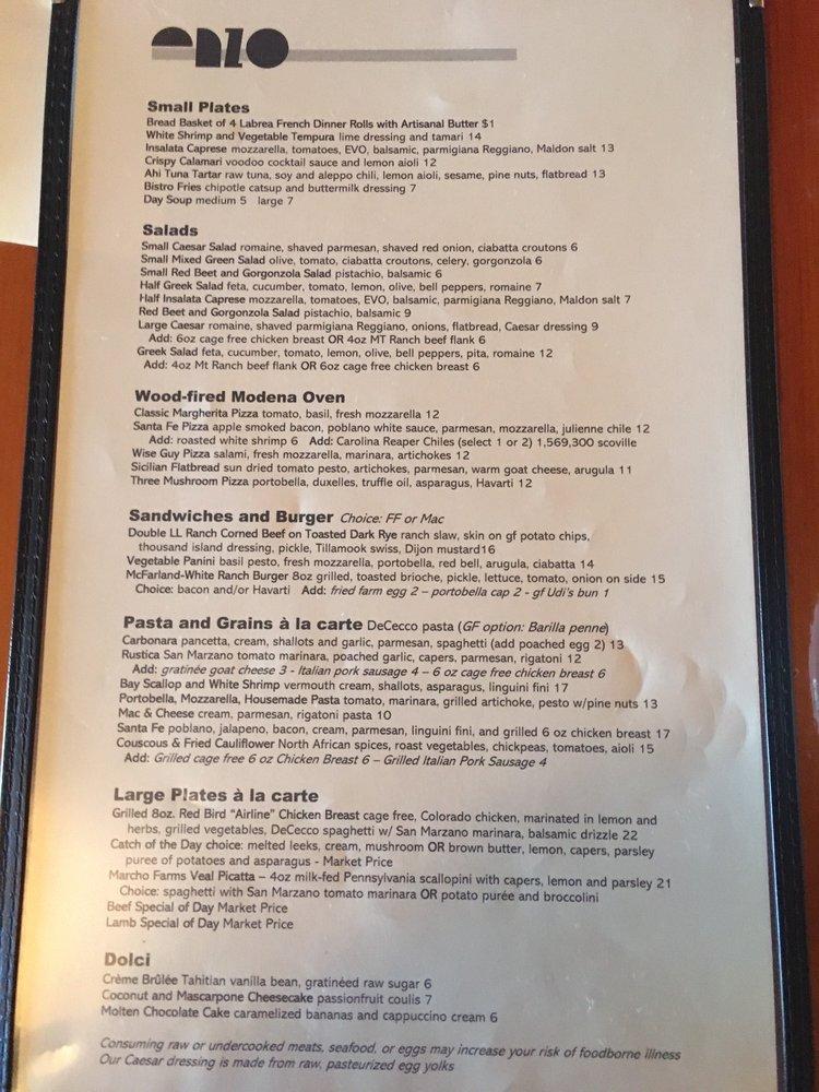 Menu at ENZO restaurant, Billings