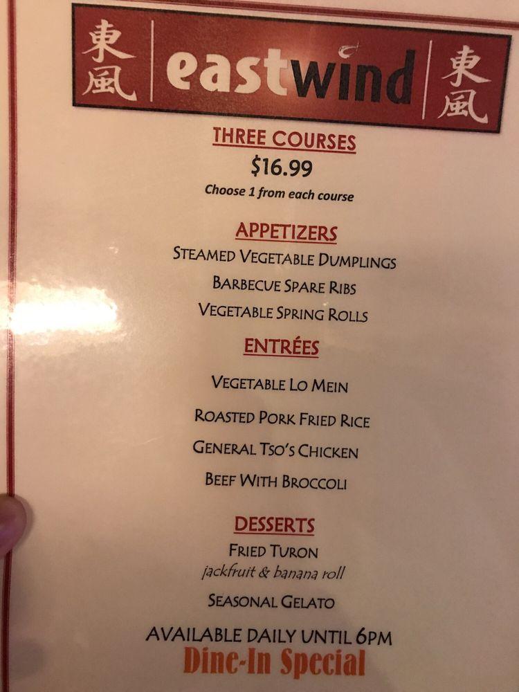 Menu at Eastwind Chinese Restaurant & Noodle Bar, Atlantic City