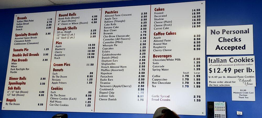 Menu at Geddes Bakery, North Syracuse